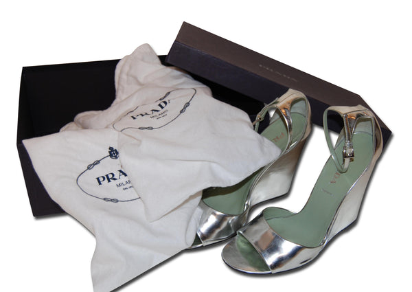 Mirror Shine Silver Prada Wedge - refashioner